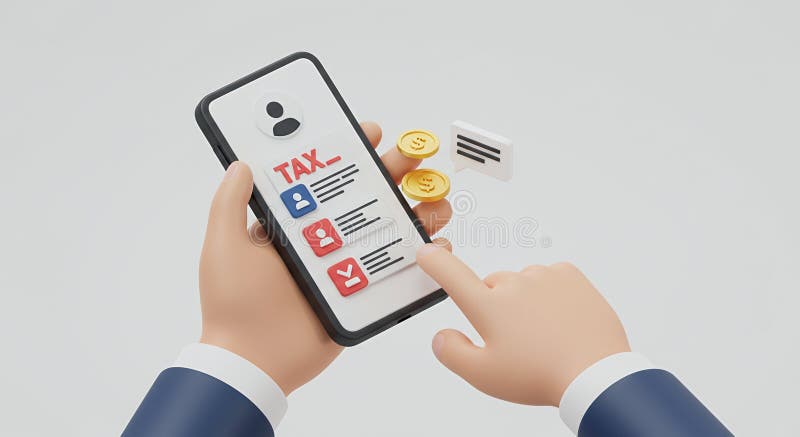 Close Up of Hand Interacting with Tax Form on Digital Device with Coins ...