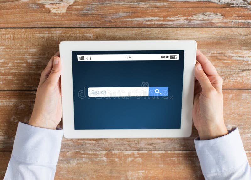 Close Up of Hand with Internet Search on Tablet Pc Stock Photo - Image ...