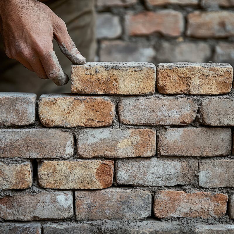 Close-up of Hand Laying Bricks for a Sturdy Wall Construction. Stock ...
