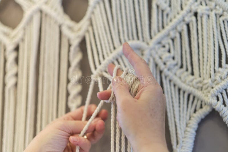 Close-up of Hand Made Macrame Texture Pattern. ECO Friendly Modern ...