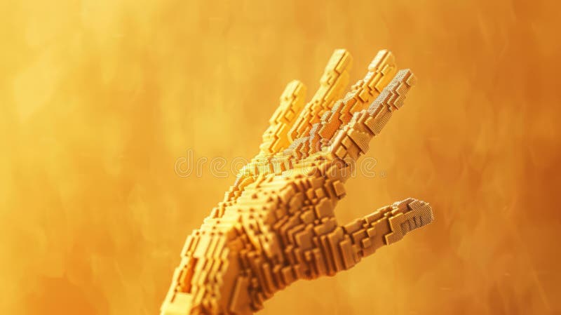 A Close Up of a Hand Made Out of Construction Blocks in Front of an ...