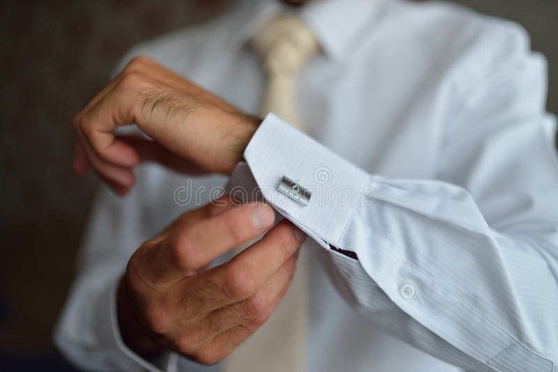 Close Up of a Hand Man How Wears White Shirt and Cufflink Stock Photo ...