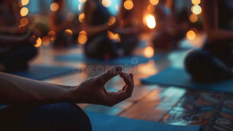 Close Up Hand in Meditation Pose during Evening Yoga Class Stock ...