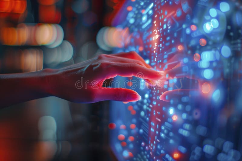Close-up of a Hand Moving on a Touch Screen, Futuristic Style Stock ...