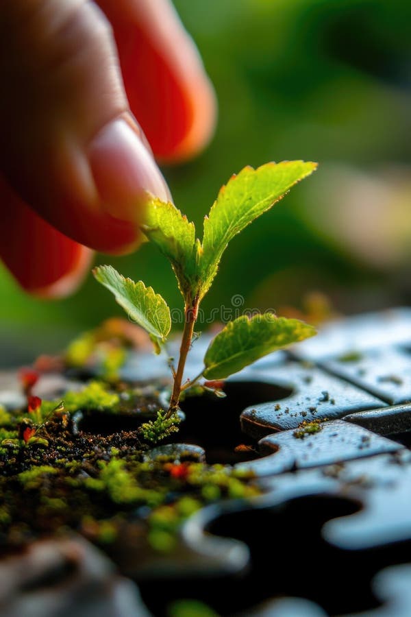 Close-up of Hand Nurturing Young Seedling in Vibrant Soil Environment ...