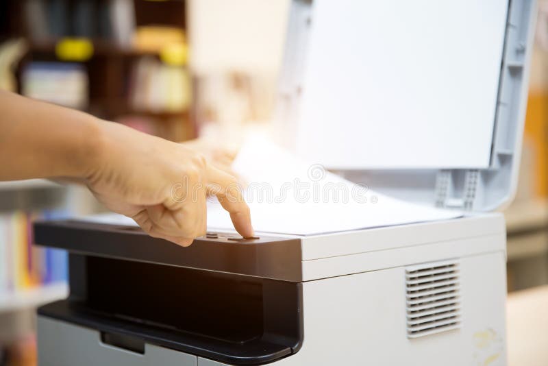 Close Up Hand Office Man Press Copy Button on Panel To Using the Copier ...