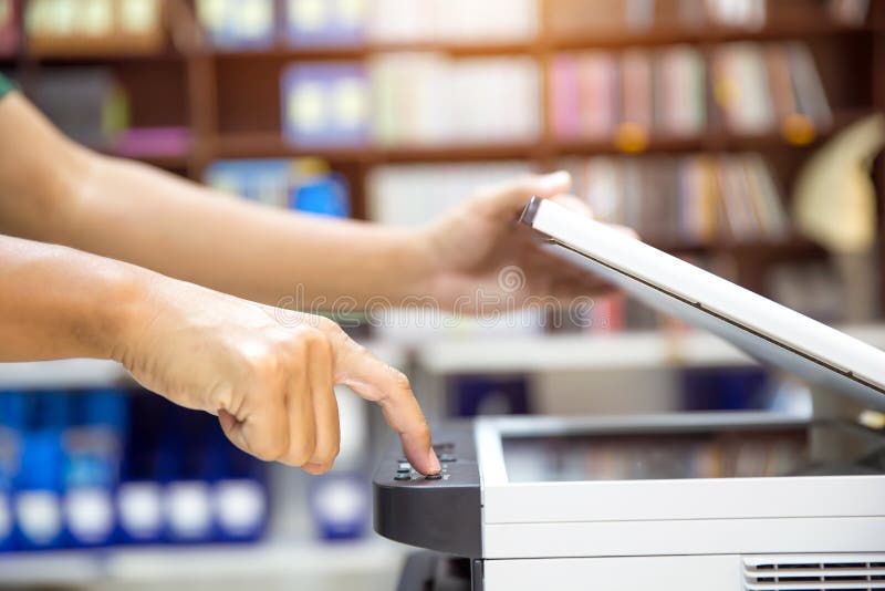 Close Up Hand Office Man Press Copy Button on Panel To Using the Copier ...