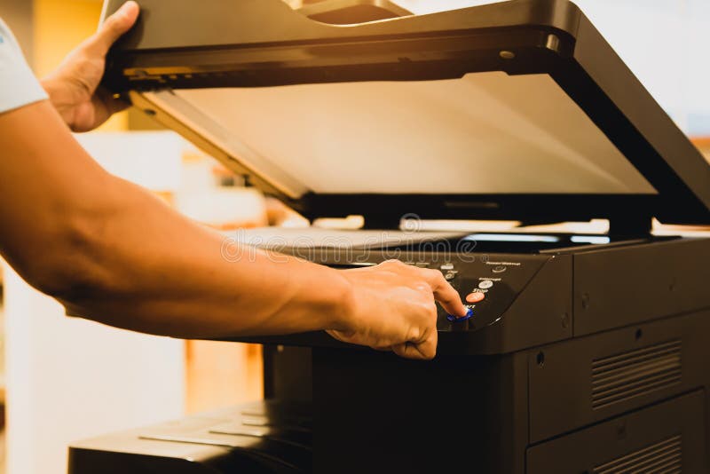 Close Up Hand Office Man Press Copy Button on Panel To Using the ...