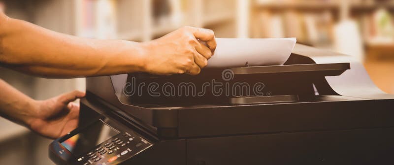 Close Up Hand Office Man Put Paper on Panel To Using the Copier or ...