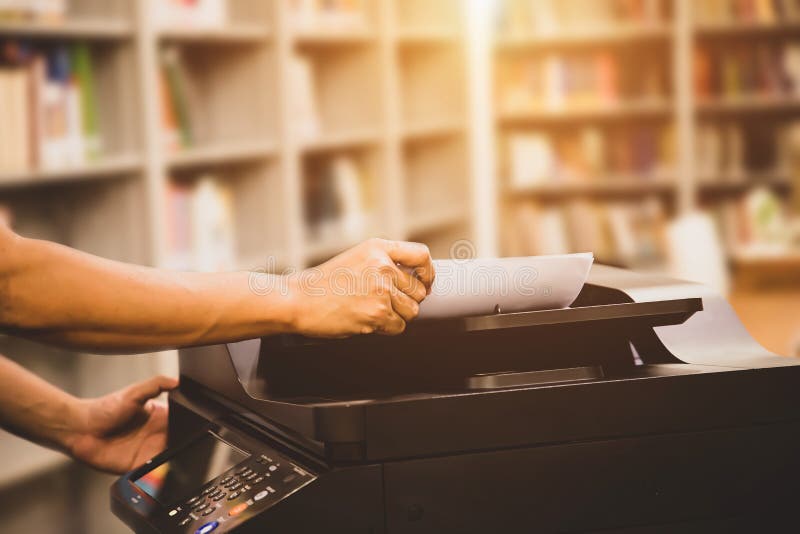Close Up Hand Office Man Put Paper on Panel To Using the Copier or ...