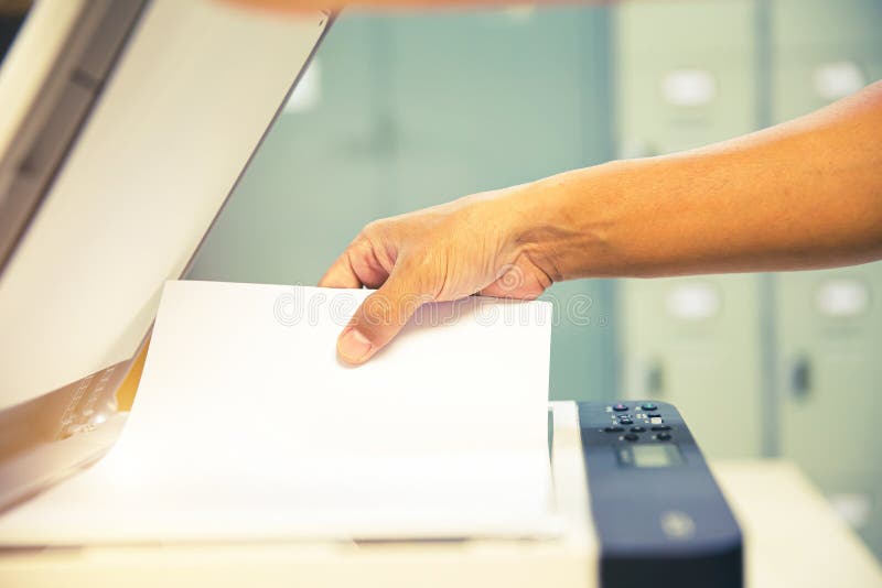 Close Up Hand Office Man Put and Scanning Paper on Panel To Using the ...