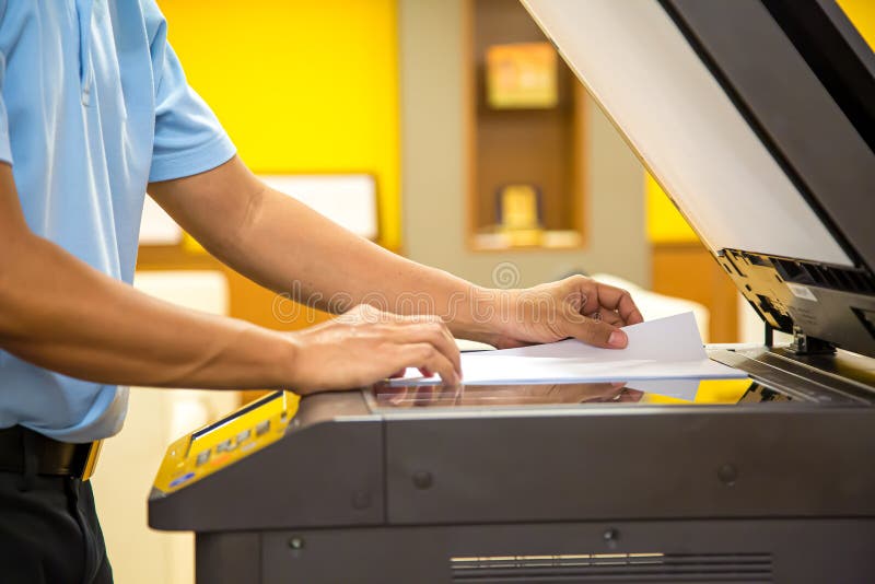 Close Up Hand Office Man Using the Copier or Photocopier Machine for ...