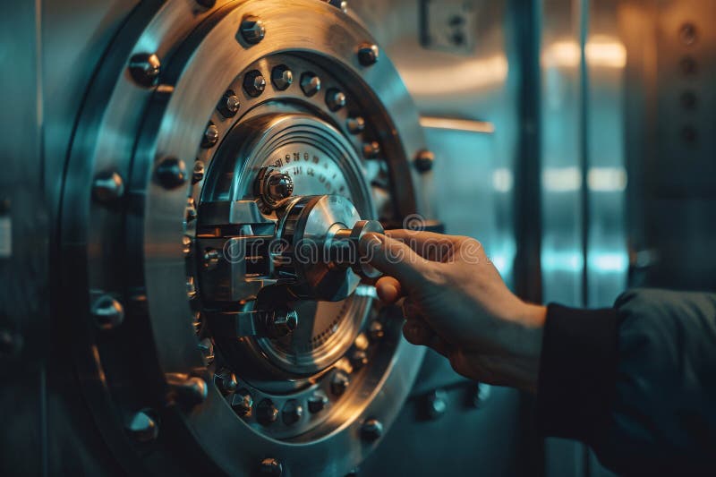 Close Up of Hand Opening Bank Vault Stock Illustration - Illustration ...
