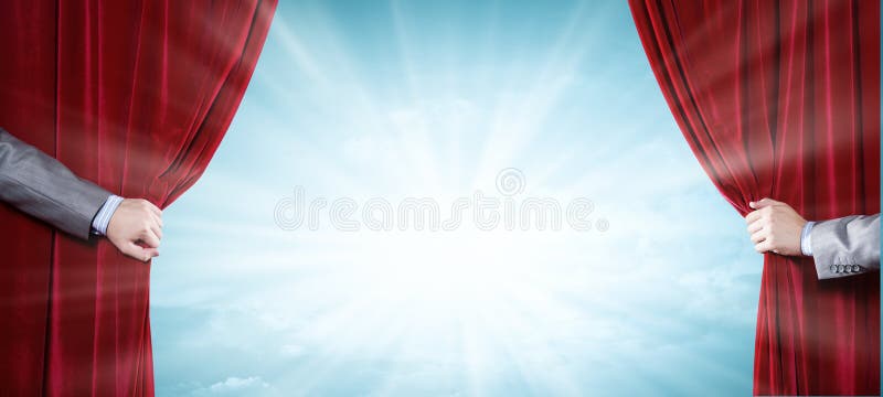 Close Up of Hand Opening Red Curtain Stock Photo - Image of opulent ...