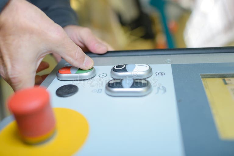 Close Up Hand Operating Machine Stock Photo - Image of switch ...