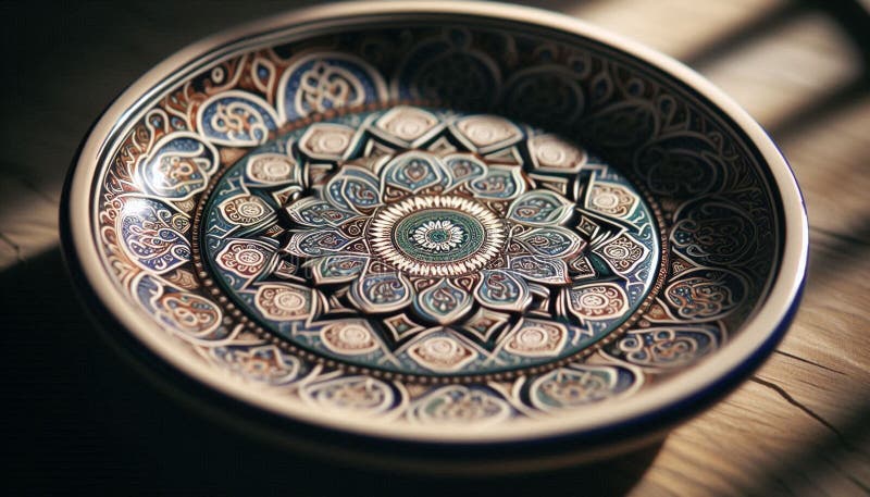 Close-up of a Hand-Painted Ceramic Plate with Arabic Patterns Stock ...