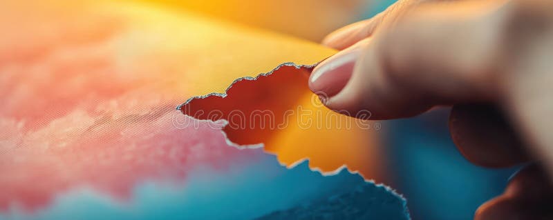 Close-up of a Hand Peeling Back Colored Paper, Revealing a Vibrant ...
