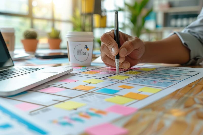 Close-up of Hand with Pen Marking Business Strategy Flowchart. Stock ...
