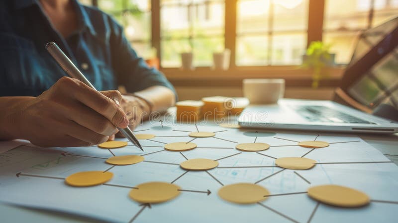 Close-up of Hand with Pen Marking Business Strategy Flowchart. Stock ...