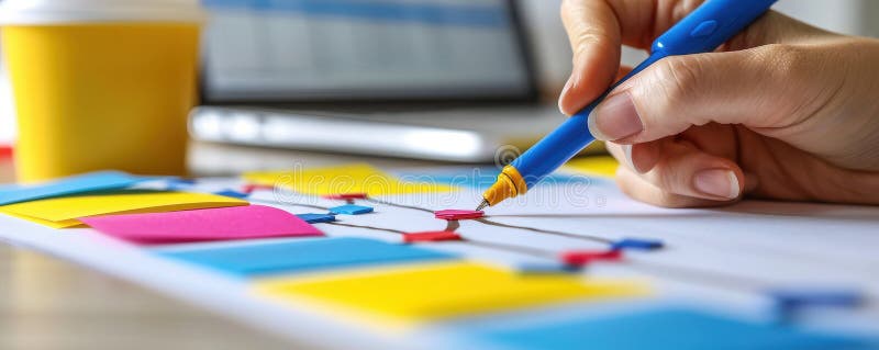 Close-up of Hand with Pen Marking Business Strategy Flowchart. Stock ...