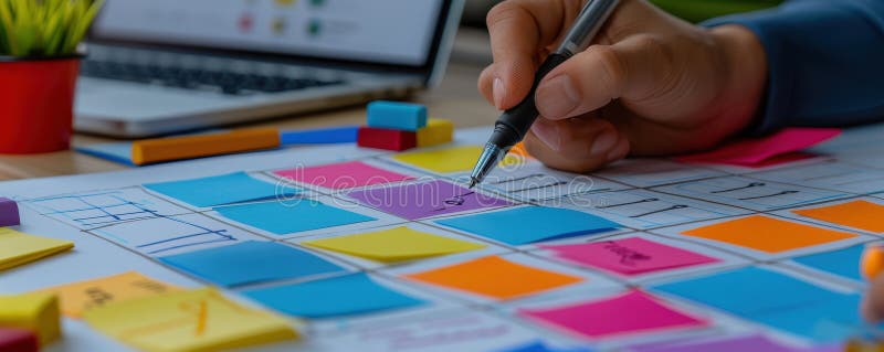 Close-up of Hand with Pen Marking Business Strategy Flowchart. Stock ...