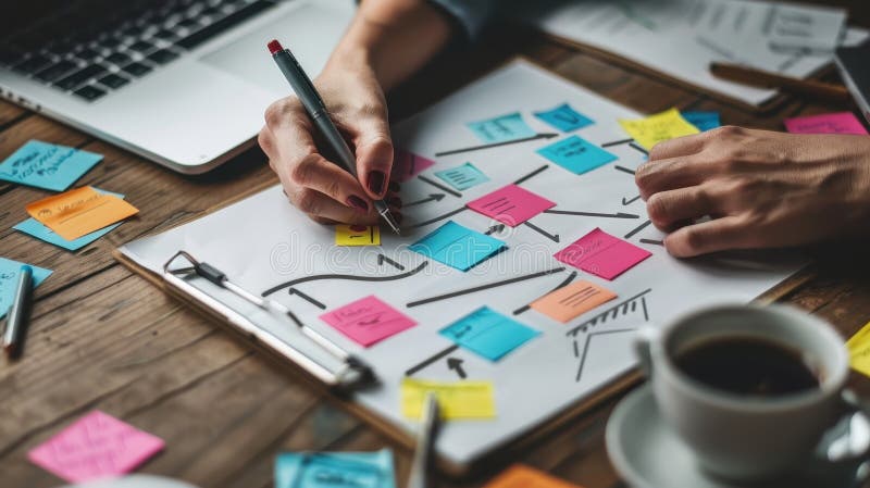 Close-up of Hand with Pen Marking Business Strategy Flowchart. Stock ...