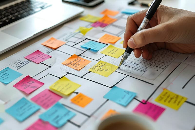 Close-up of Hand with Pen Marking Business Strategy Flowchart. Stock ...