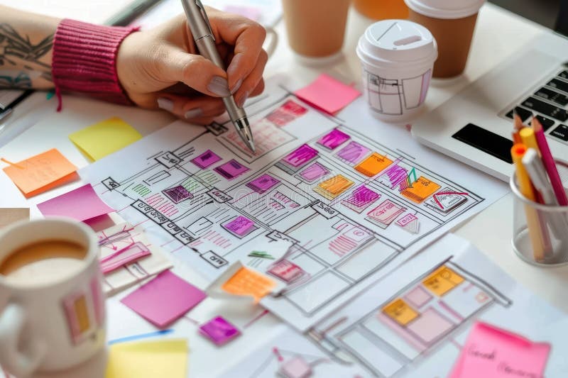 Close-up of Hand with Pen Marking Business Strategy Flowchart. Stock ...