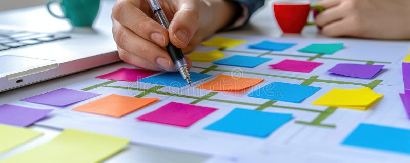 Close-up of Hand with Pen Marking Business Strategy Flowchart. Stock ...