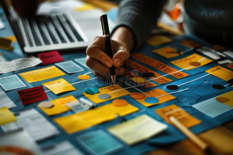 Close-up of Hand with Pen Marking Business Strategy Flowchart. Stock ...