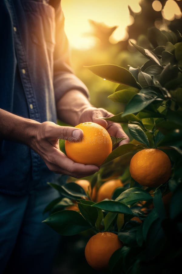 Close-up of Hand Picking Ripe Fresh Oranges Stock Illustration ...