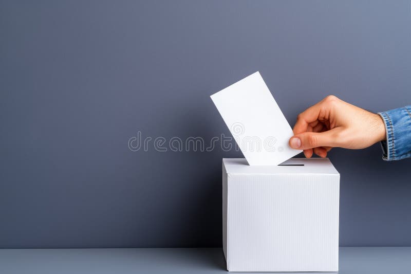 Close-up of Hand Placing Ballot into Box with Copy Space. Voting ...