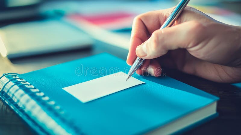 Close-Up of Hand Placing Name Card on Notebook Concept of Organization ...
