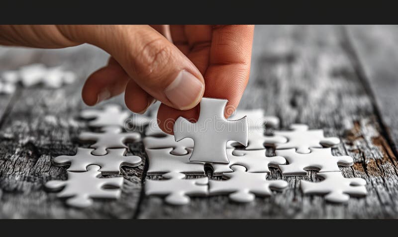 Close-up of a Hand Placing a Puzzle Piece. Stock Illustration ...