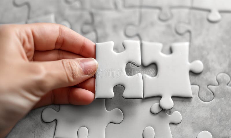 Close-up of a Hand Placing a Puzzle Piece. Stock Illustration ...