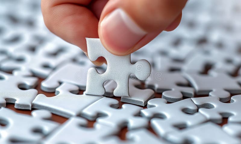 Close-up of a Hand Placing a Puzzle Piece. Stock Image - Image of ...