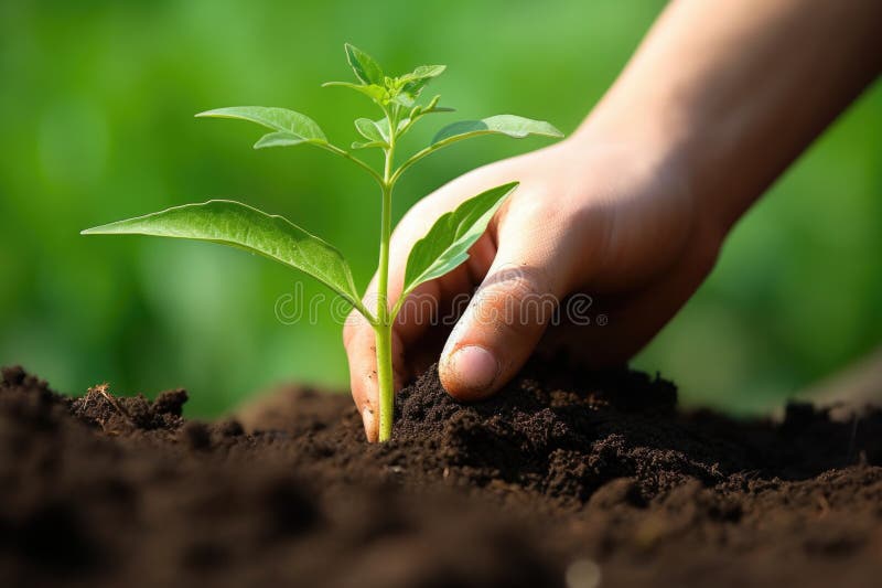 A Close-up of a Hand Planting a Seedling Stock Photo - Image of ...