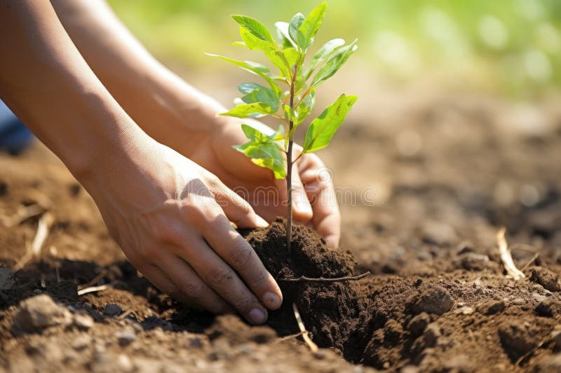 Hand Planting Sapling in a Soil Stock Image - Image of generated ...