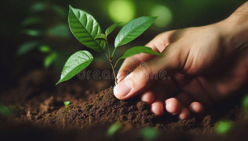 Close-Up of a Hand Planting a Tree Sapling in a Reforestation Effort ...