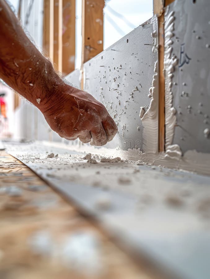 Close-up of a Hand Plastering Drywall during Construction. Stock Photo ...