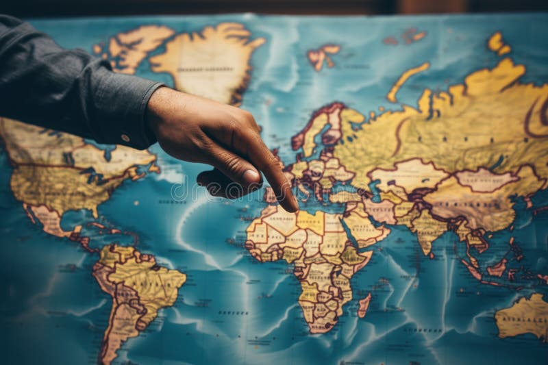 Close Up Hand is Pointing Direction To a Map on a Piece of Paper ...