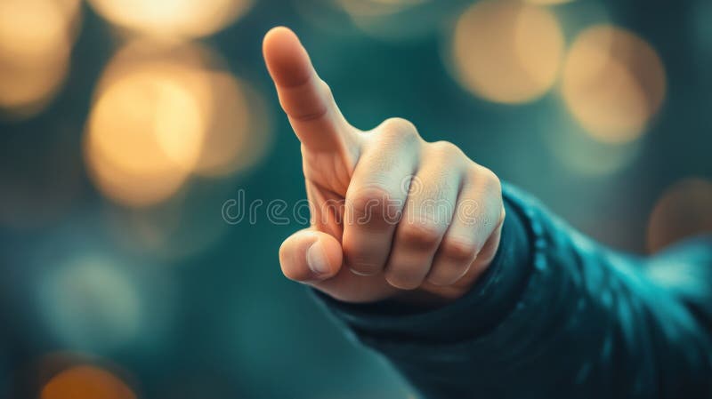 Close-up of Hand Pointing Forward with Blurred Background. Gesture and ...