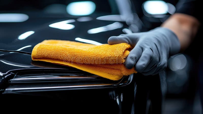 Close-up of Hand Polishing Car Surface with Yellow Cloth Stock Photo ...