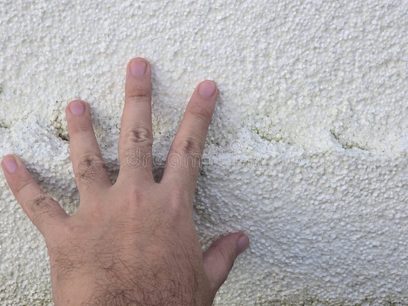 Hand on Polystyrene Foam Wall Stock Image - Image of body, blue: 348041425
