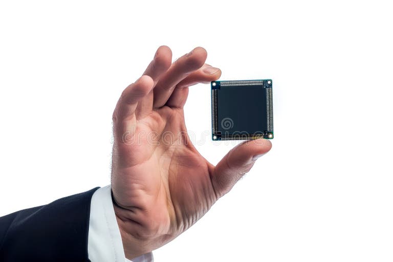 Close-up of a Hand Presenting Computer Chip with Visible Circuits ...