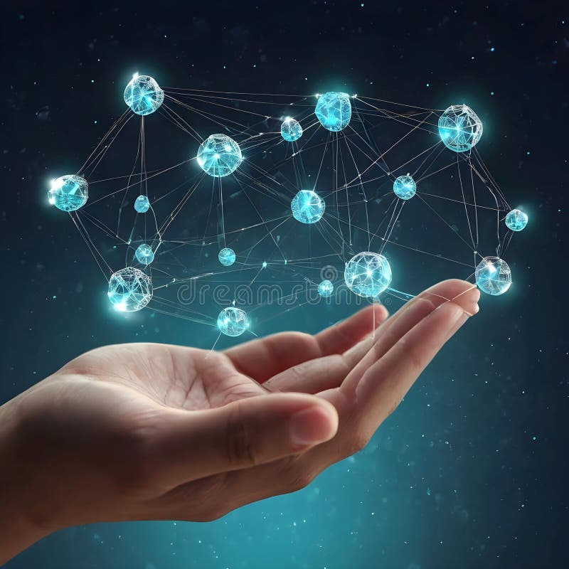 A Close-Up of a Hand Presenting a Glowing Blue Network of Connected ...