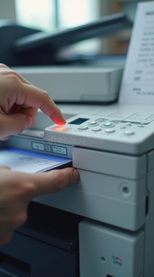 Person Using a Copier Machine in a Modern Office Setting Stock Photo ...