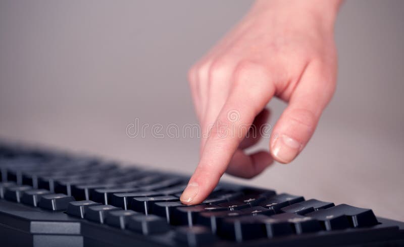 Close Up of Hand Pressing Keyboard Buttons Stock Image - Image of data ...