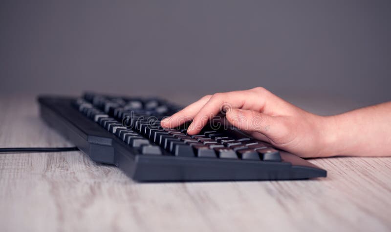 Keyboard Buttons Pressed by Hand with High Tech Icons Stock Image ...