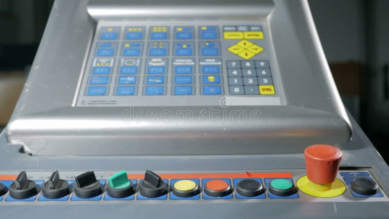 Close-up of Hand Pressing the Red Button on the Desktop Control Panel ...